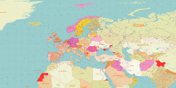 _World Geo Lat-Long Projection Political Vector Map High detailed fully ...