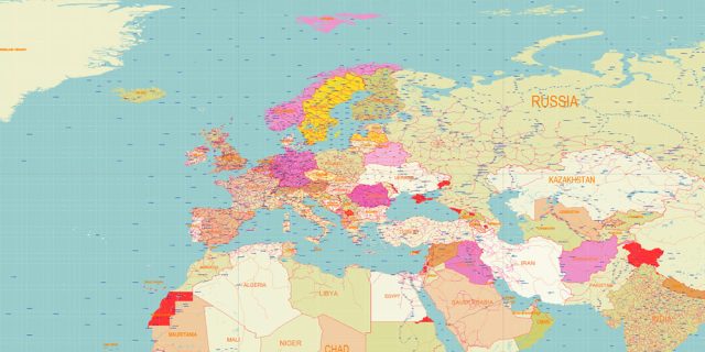 _World Geo Lat-Long Projection Political Vector Map High detailed fully ...