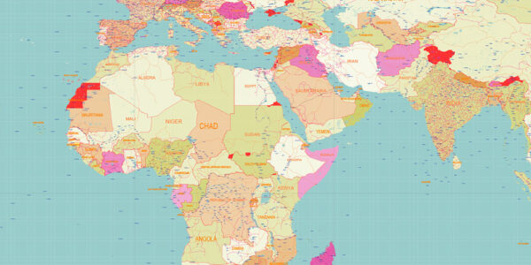 _World Geo Lat-Long Projection Political Vector Map High detailed fully ...