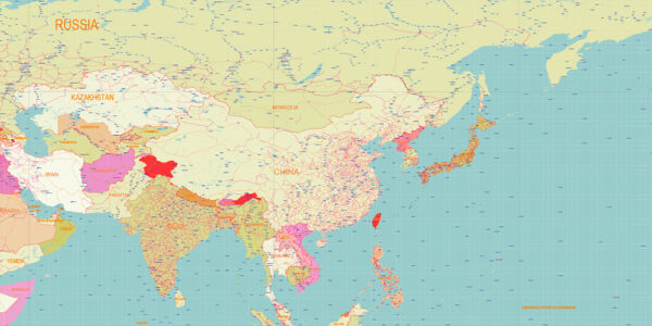 _World Geo Lat-Long Projection Political Vector Map High detailed fully ...