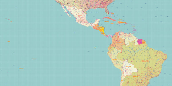 _World Geo Lat-Long Projection Political Vector Map High detailed fully ...