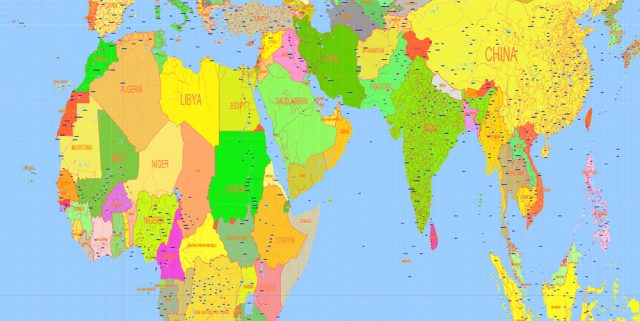 _World Gall-Peters Projection Political Map High detailed fully ...