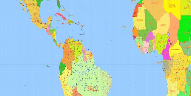 _World Gall-Peters Projection Political Map High detailed fully ...