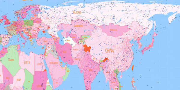 World Gall-Peters Projection Political Map Vector High Detailed V.3 ...