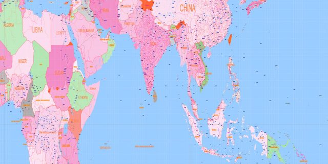 _World Gall-Peters Projection Political Map Vector High Detailed V.3 ...