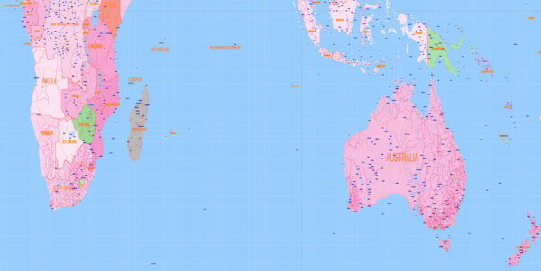 _World Gall-Peters Projection Political PDF Vector Map High Detailed V ...