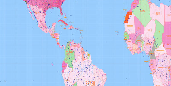 _World Gall-Peters Projection Political Map Vector High Detailed V.3 ...