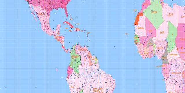 World Gall-Peters Projection Political PDF Vector Map High Detailed V.3 ...