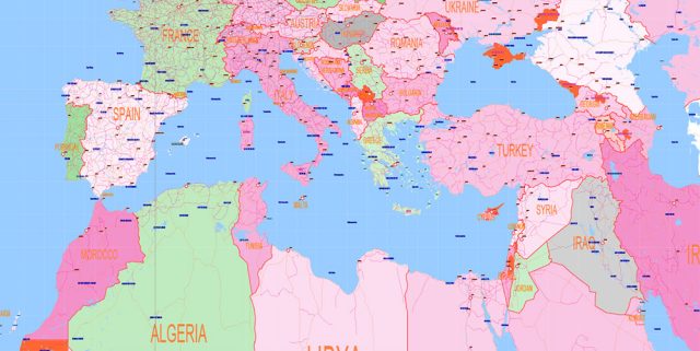 World Gall-Peters Projection Political Map Vector High Detailed V.3 ...