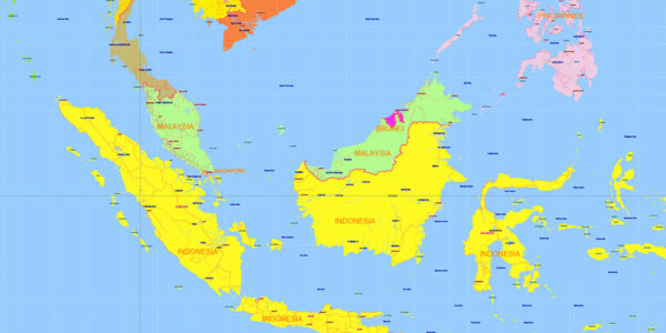_World Lambert Cylindrical Equal-Area Projection Political Vector Map ...