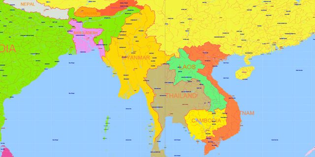 _World Lambert Cylindrical Equal-Area Projection Political Vector Map ...