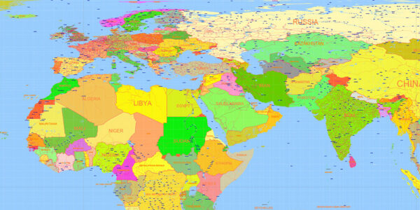 _World Lambert Cylindrical Equal-Area Projection Political Vector Map ...