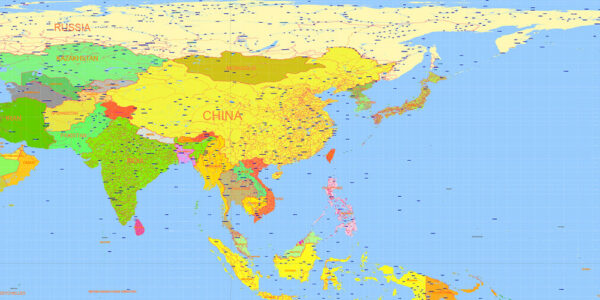 _World Lambert Cylindrical Equal-Area Projection Political Vector Map ...