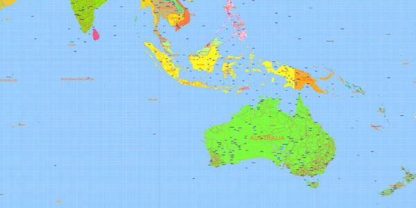 World Lambert Cylindrical Equal-Area Projection Political Vector Map ...