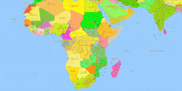 World Lambert Cylindrical Equal-Area Projection Political Vector Map ...