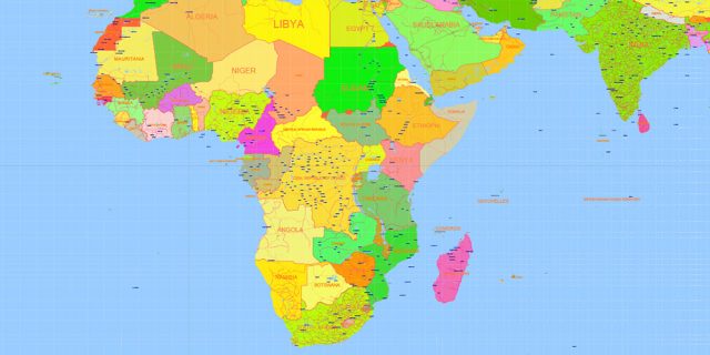 _World Lambert Cylindrical Equal-Area Projection Political Vector Map ...