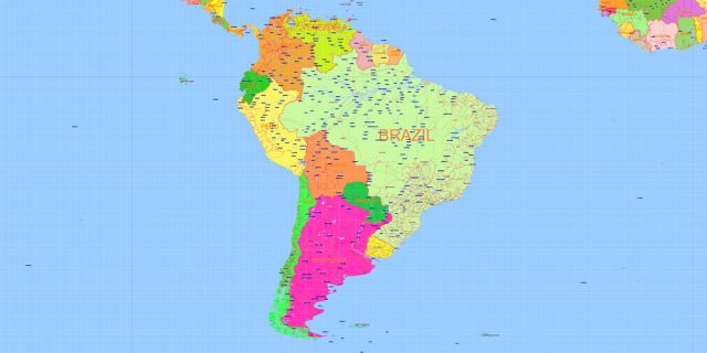 _World Lambert Cylindrical Equal-Area Projection Political Vector Map ...