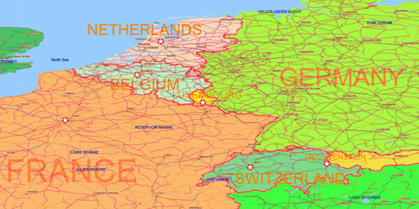 World Lambert Cylindrical Equal-Area Projection Political Vector Map ...