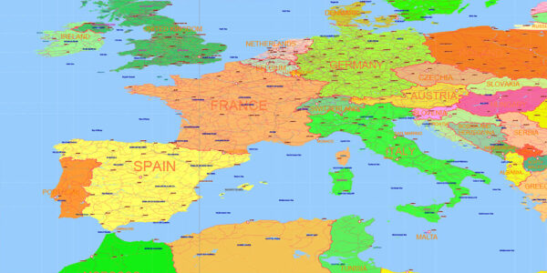 World Lambert Cylindrical Equal-Area Projection Political Vector Map ...
