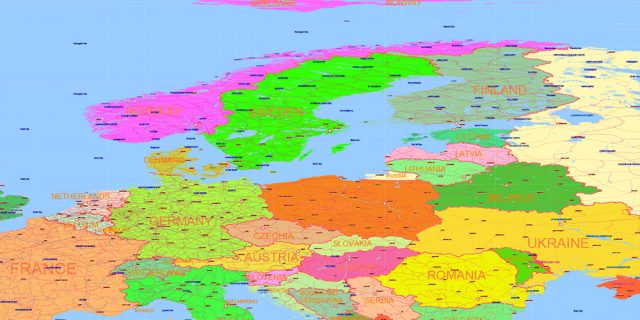 World Lambert Cylindrical Equal-Area Projection Political Vector Map ...