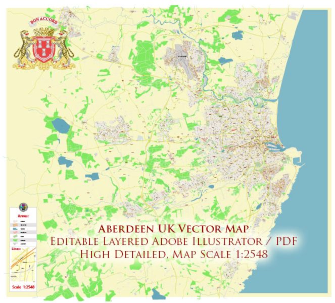 Aberdeen UK PDF Vector Map: City Plan High Detailed Street Map editable ...