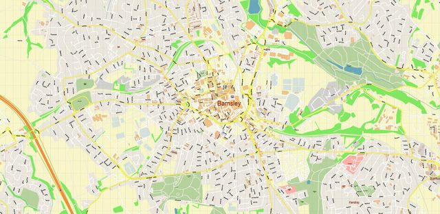Barnsley UK Map Vector City Plan High Detailed Street Map editable ...