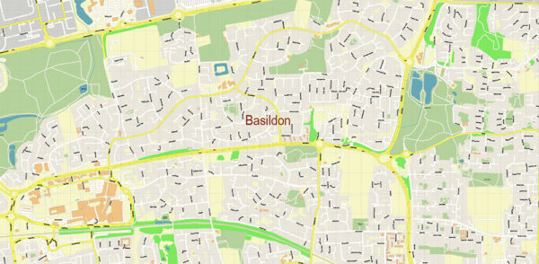 Basildon UK Map Vector City Plan High Detailed Street Map editable ...
