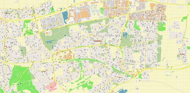 Basildon UK Map Vector City Plan High Detailed Street Map editable ...