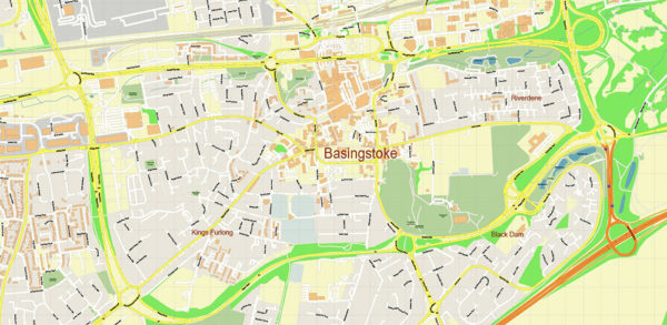 Basingstoke UK Map Vector City Plan High Detailed Street Map editable ...