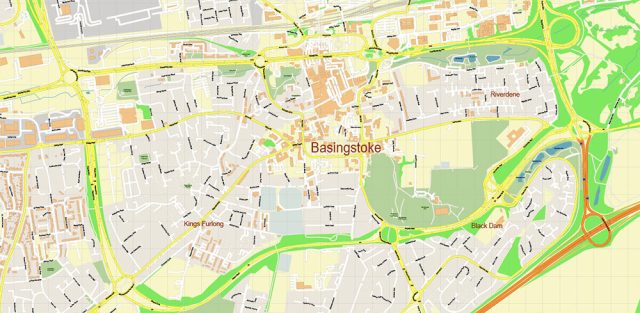 Basingstoke UK Map Vector City Plan High Detailed Street Map editable ...
