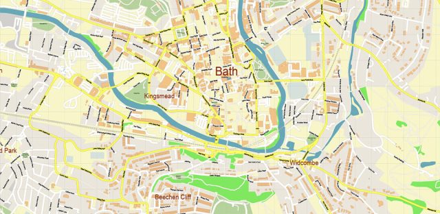 Bath UK Map Vector City Plan High Detailed Street Map editable Adobe ...