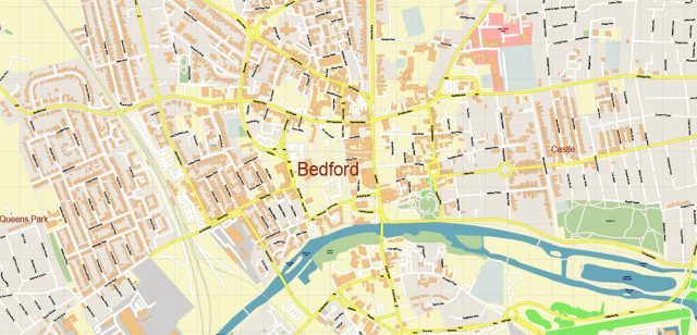 Bedford UK PDF Vector Map: City Plan High Detailed Street Map editable ...