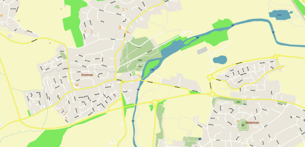Bedford UK Map Vector City Plan High Detailed Street Map editable Adobe ...