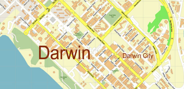 Darwin Australia PDF Vector Map: City Plan High Detailed Street Map ...