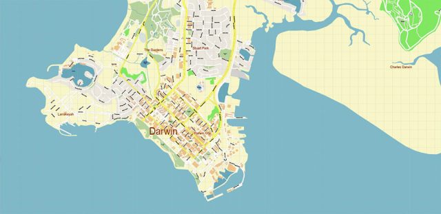 Darwin Australia PDF Vector Map: City Plan High Detailed Street Map ...