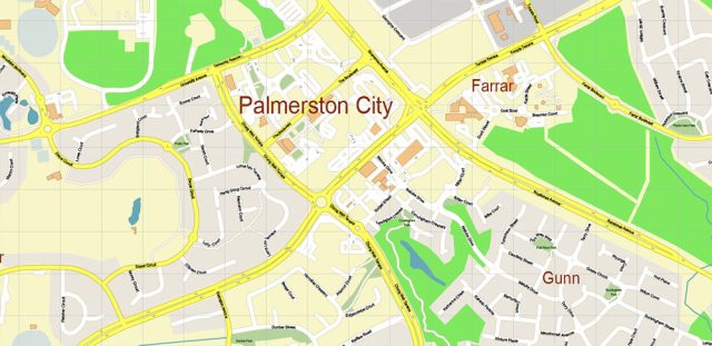 Darwin Australia PDF Vector Map: City Plan High Detailed Street Map ...