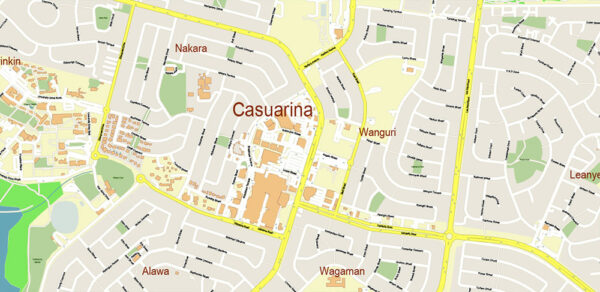 Darwin Australia PDF Vector Map: City Plan High Detailed Street Map ...