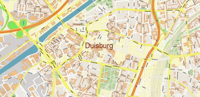Duisburg Germany Map Vector City Plan High Detailed Street Map editable ...