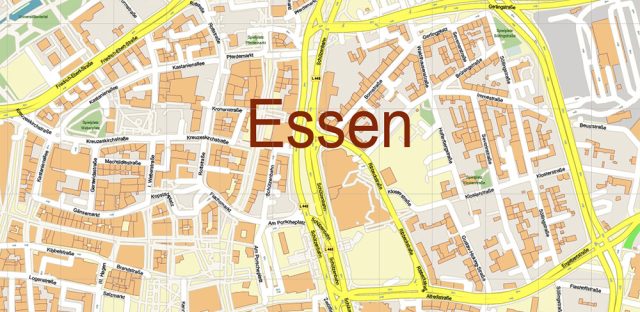 Essen + Bochum Germany Map Vector City Plan High Detailed Street Map ...