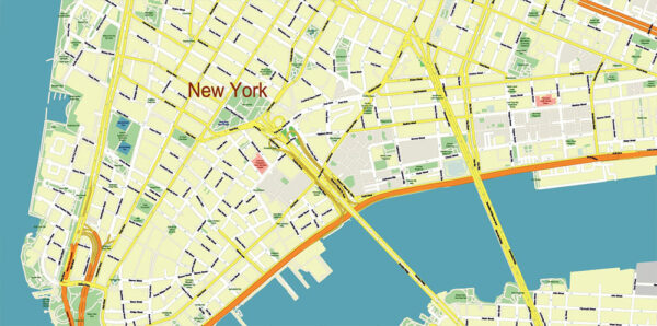 _New York City: Manhattan + Long Island NY US Map Vector City Plan High ...