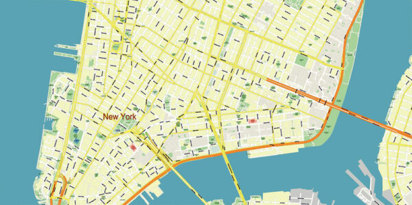 New York City: Manhattan + Long Island NY US PDF Vector Map: City Plan ...