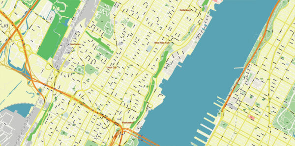 New York City: Manhattan + Long Island NY US PDF Vector Map: City Plan ...