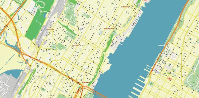 _New York City: Manhattan + Long Island NY US Map Vector City Plan High Detailed Street Map ...