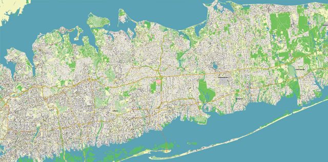 New York City: Manhattan + Long Island NY US PDF Vector Map: City Plan ...