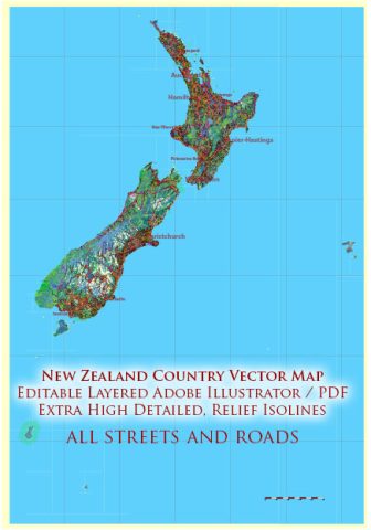 _New Zealand complete country PDF Vector Map: Extra High Detailed ...