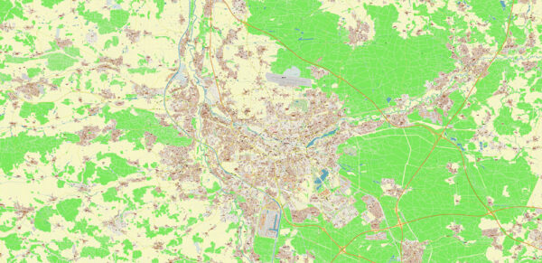 Nuremberg / Nürnberg Germany Map Vector City Plan High Detailed Street ...
