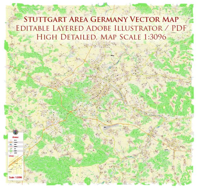 Stuttgart Germany PDF Vector Map: City Plan High Detailed Street Map ...