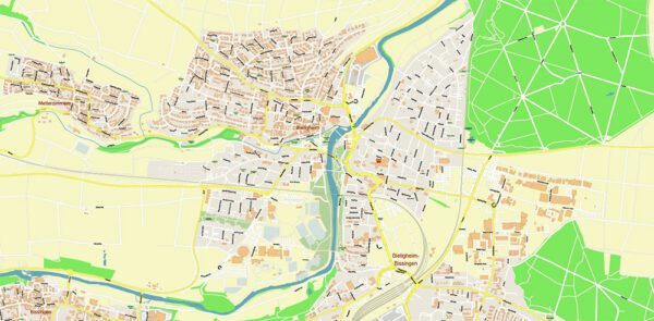Stuttgart Germany Map Vector City Plan High Detailed Street Map ...