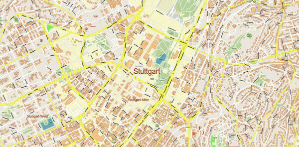 Stuttgart Germany PDF Vector Map: City Plan High Detailed Street Map ...