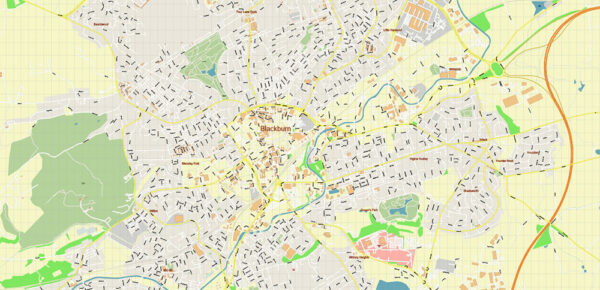 Blackburn UK PDF Vector Map: City Plan High Detailed Street Map ...